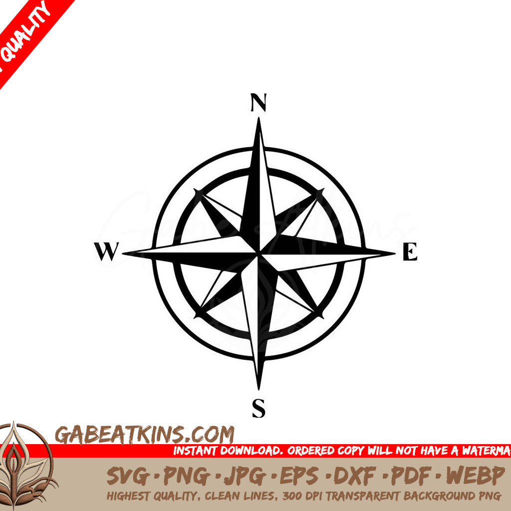 A Black And White Compass Pointing North East And South SVG - Compass ...