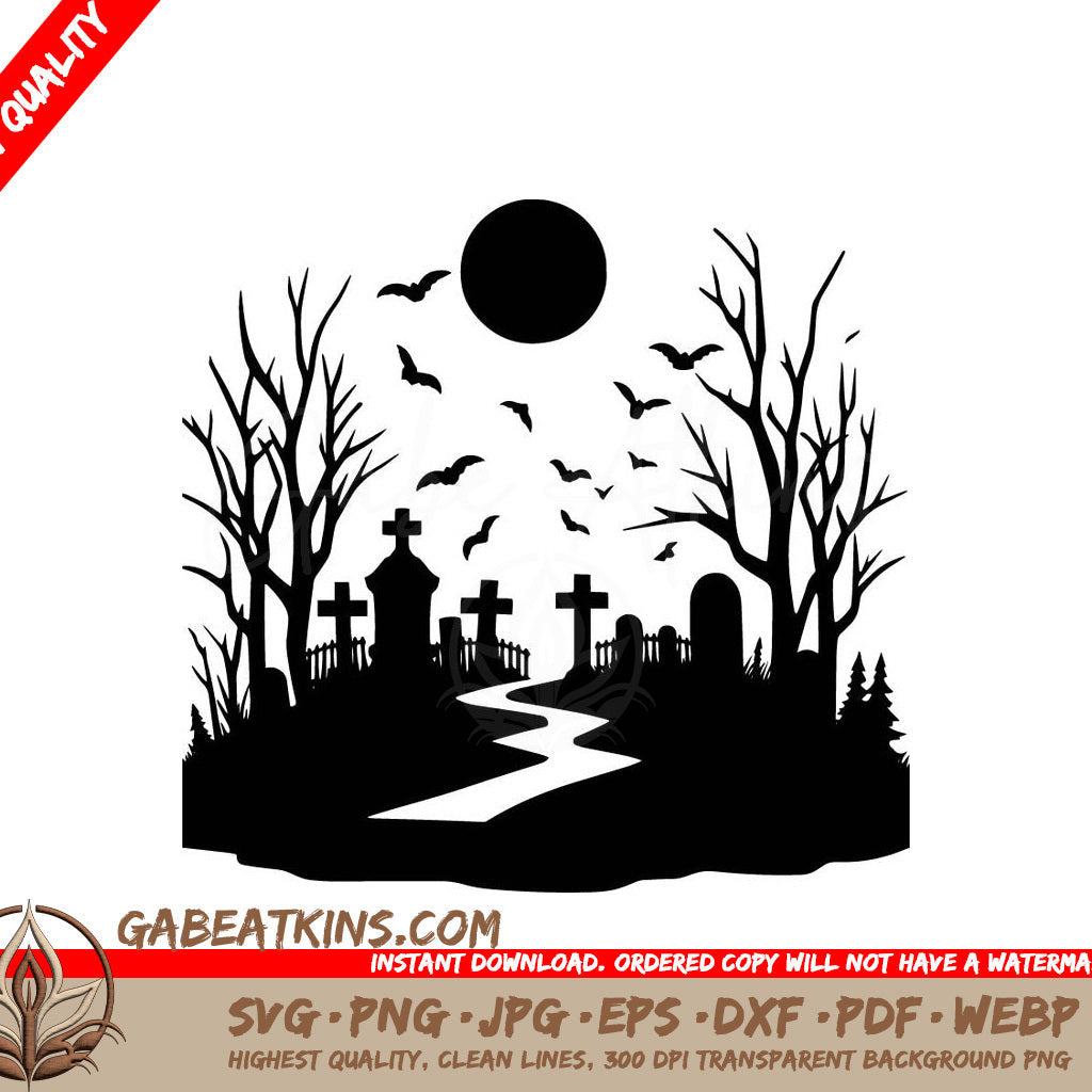 A Black And White Drawing Of A Cemetery With Bats And Trees – Gabe ...