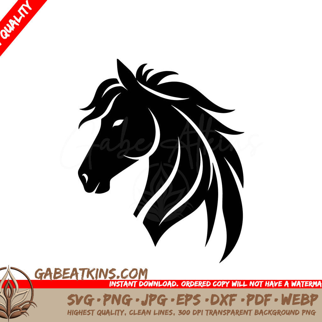 A Horses Head With A Long Mane SVG - Horse face svg SVG – Gabe Atkins ...