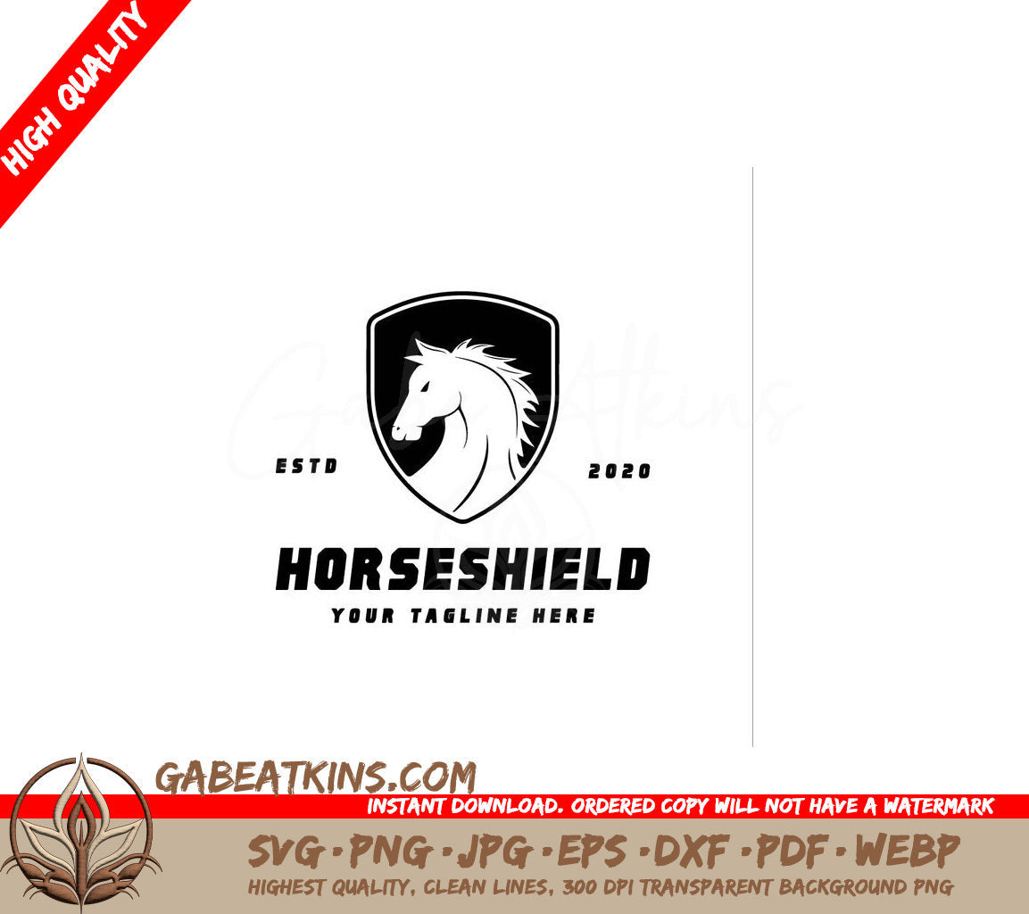 A Black And White Logo For Horseshield With A Horses Head On A Shield ...