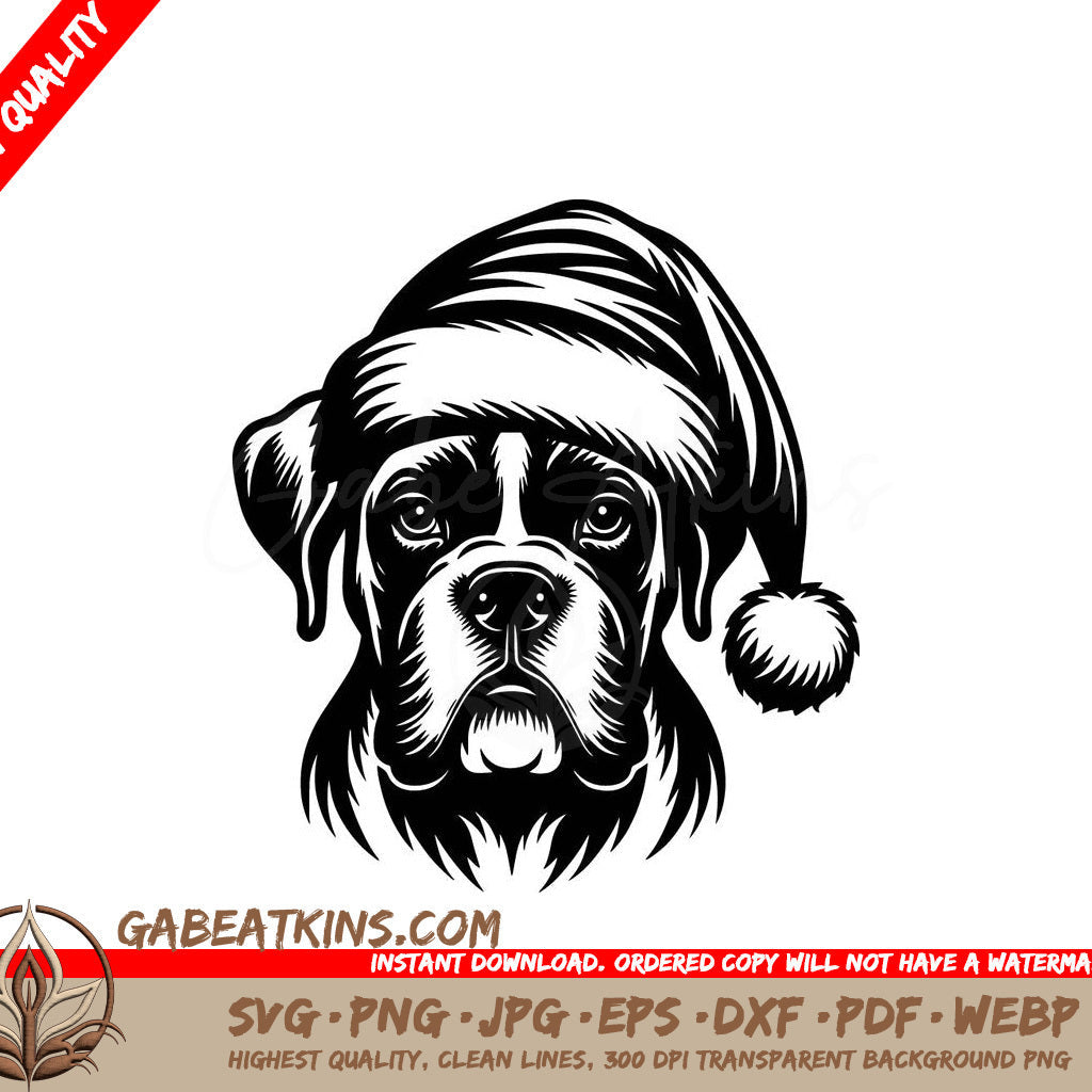 A Boxer Dog Wearing A Santa Hat SVG - Santa Hat Boxer Dog SVG – Gabe ...