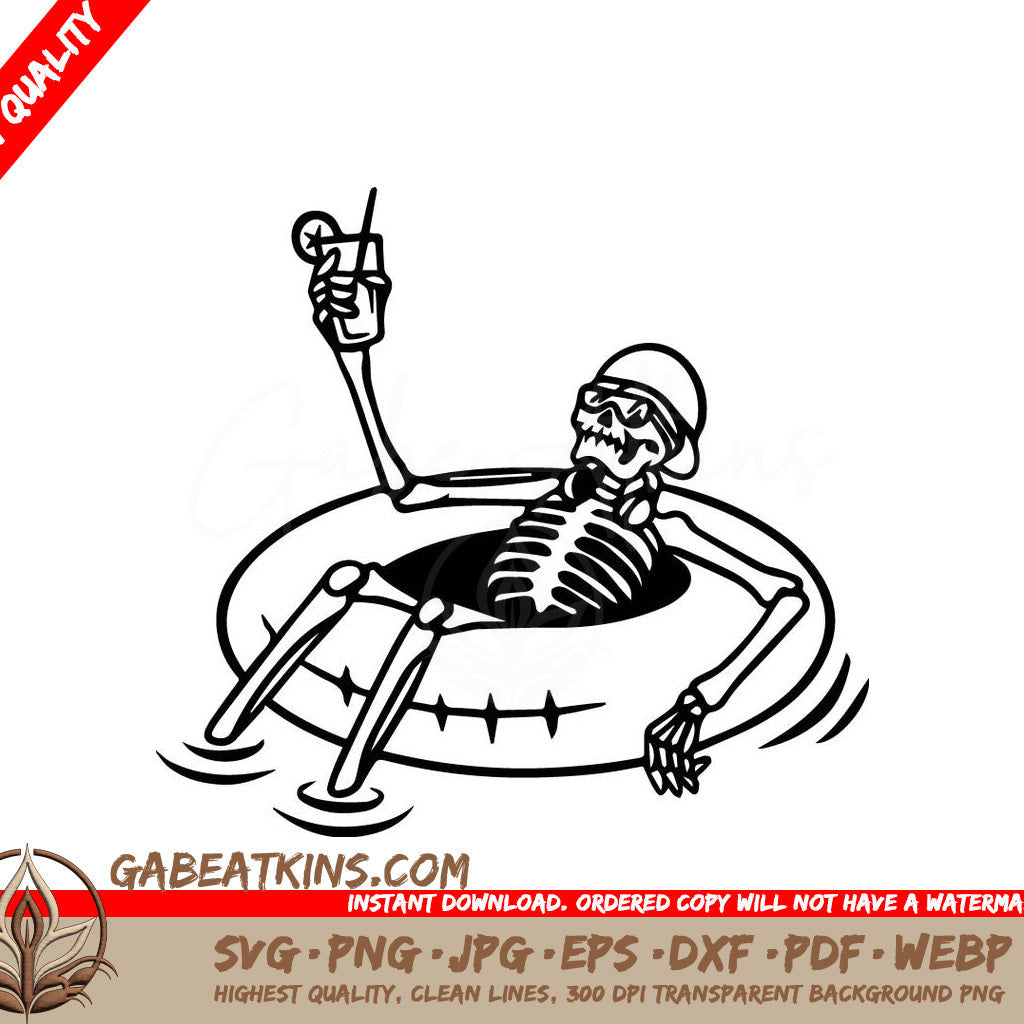 A Skeleton In An Inner Tube Drinking A Drink SVG - Skeleton Chilling S ...