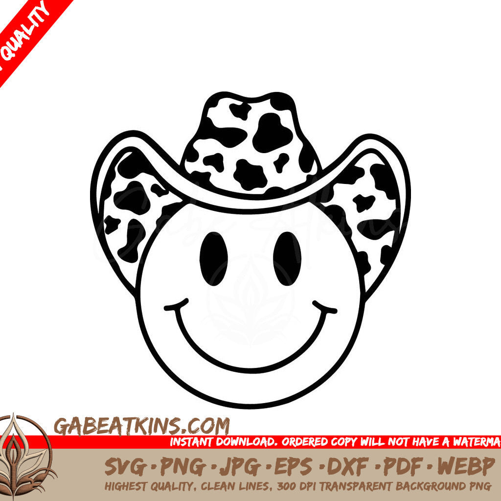 A Smiley Face Wearing A Cow Print Cowboy Hat SVG - Smiley Face Cowboy ...