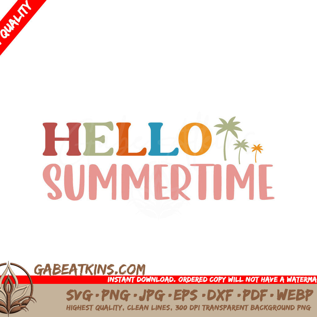 Hello Summertime Palm Tree SVG – Gabe Atkins Designs