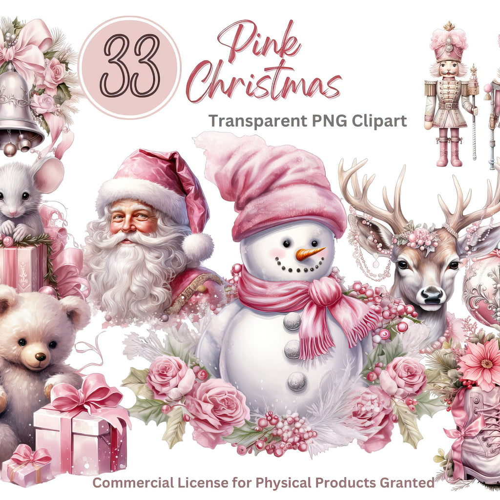 Pink Christmas Characters Clipart | 33 Beautiful Clipart Instant Downl ...