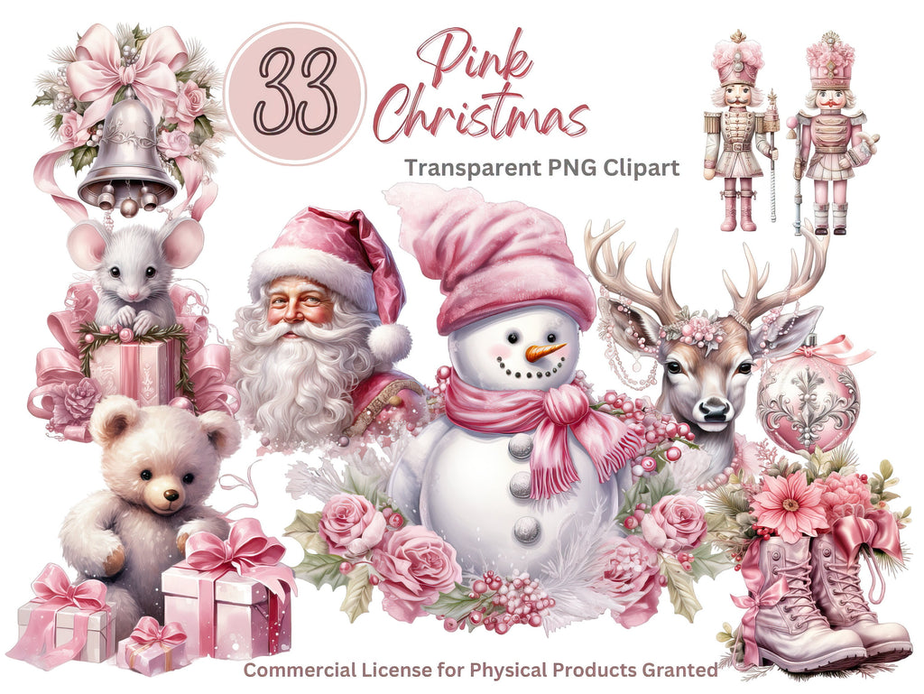Pink Christmas Characters Clipart | 33 Beautiful Clipart Instant Downl ...